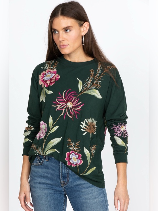 Johnny Was | Tops | Johnny Was Meriah Pine Green Floral Embroidered ...